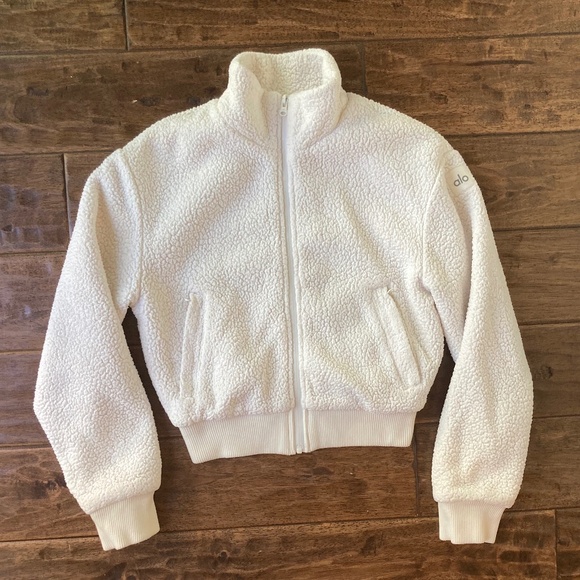 ALO Yoga | Jackets & Coats | Alo Yoga Micro Sherpa Full Zip Ivory Mock ...